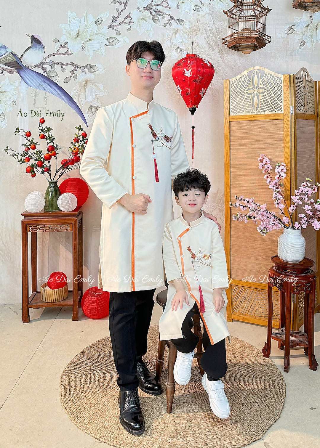 Matching Dad/boy Spring Birds Ao Dai| Pre-made Ao Dai for Lunar New ...