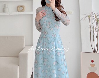 Pink Vietnamese Traditional Ao Dai Long Dress With 3D Flower , Including Pants - Etsy