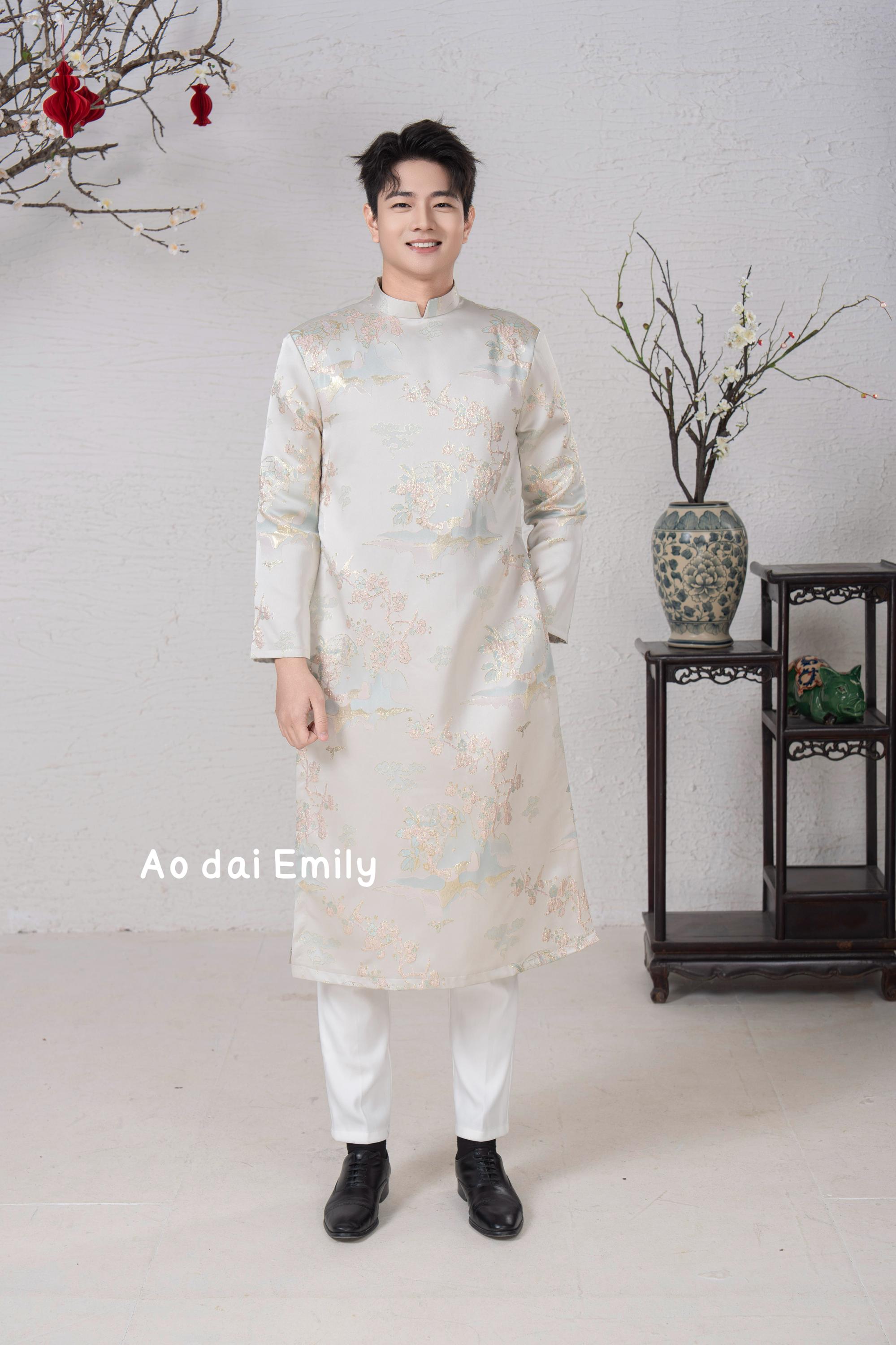 Neutral Color Ao Dai for Men| Ao Dai With Spring Pattern| | Pre Made Ao ...