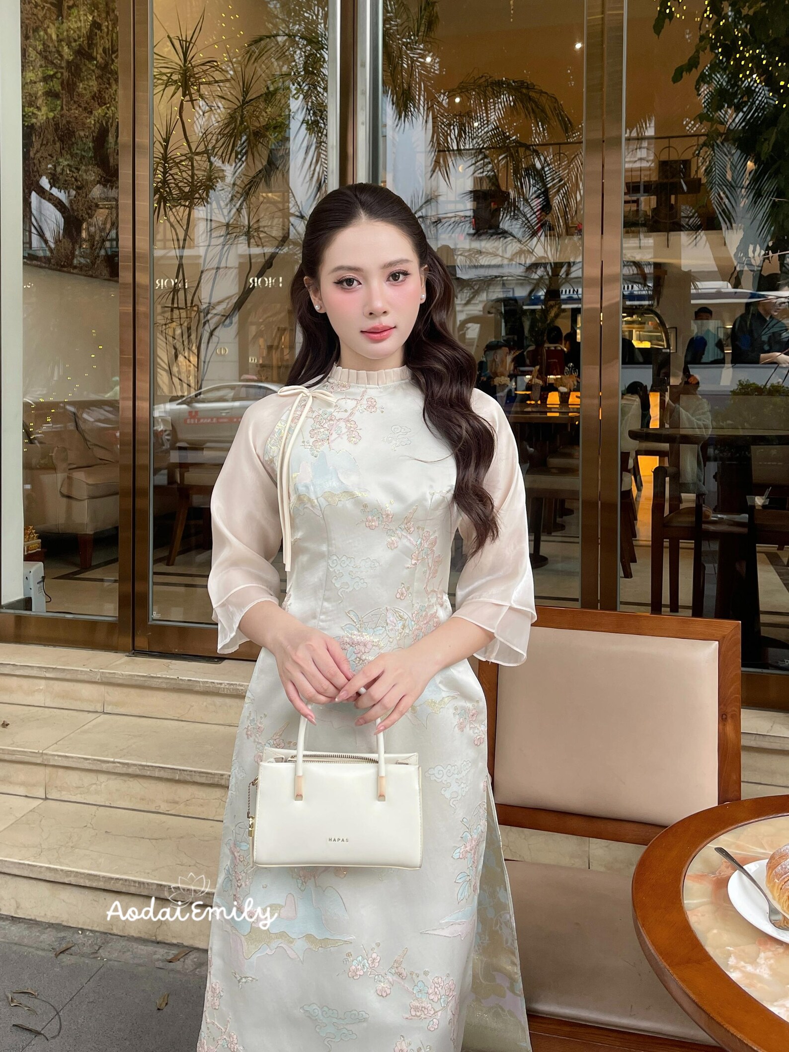 ZURI Beige Neutral Color Ao Dai With Spring Patterns | Pre-made Ao Dai ...