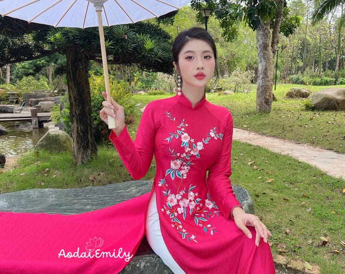 Ao Dài Thêu Hoa| Pre Made Embroidery Ao Dai| Vietnam Long Dress| Ao Dai ...