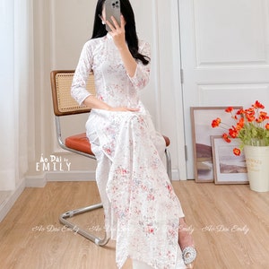 Printed Mini Flowers Ao Dai | Ao Dai for Summer| No Pants | Ao Dai Hoa ...