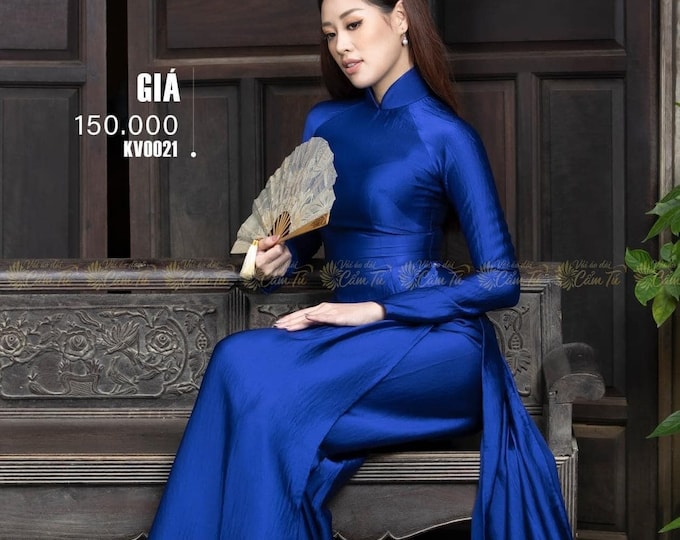 Traditional Blue Hai Da Plain Ao Dai Set | Ao Dai Lua 2 Da| Pre-made ...