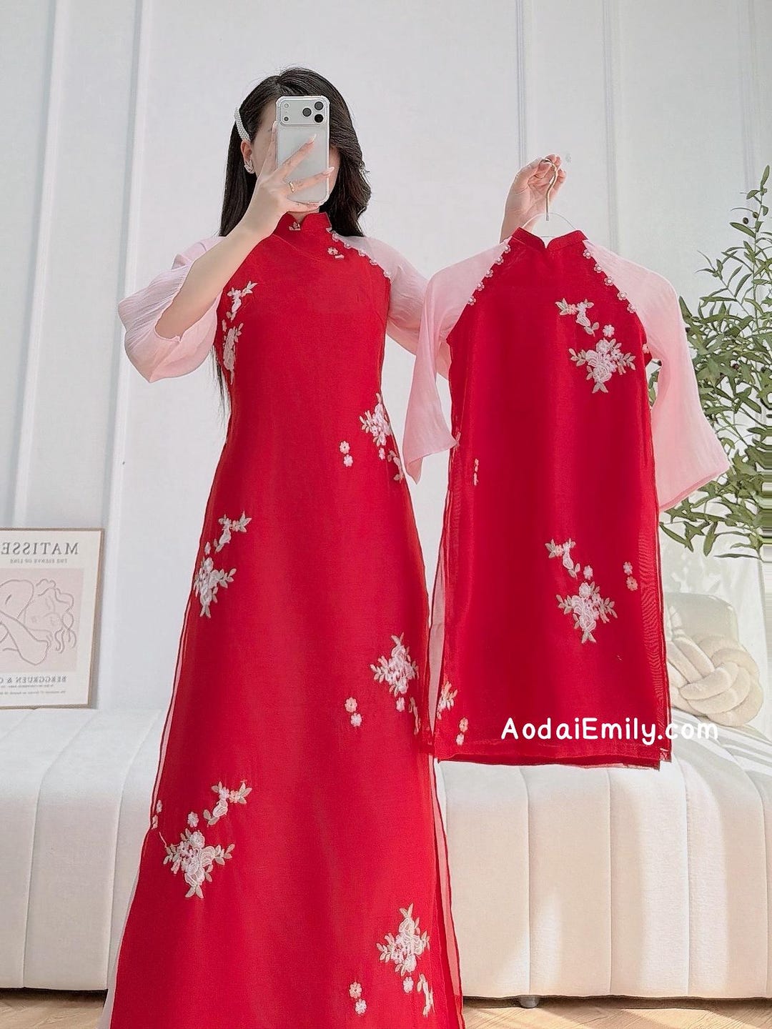 KYLEE Red/pink Matching Mom & Girl Ao Dai With Embroidery Patterns| Ao ...