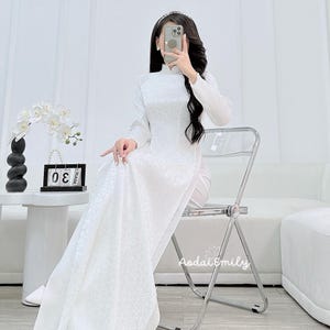 ICELYNN Double Layers White Gam With Pearls| Pre Made Ao Dai Vietnam ...