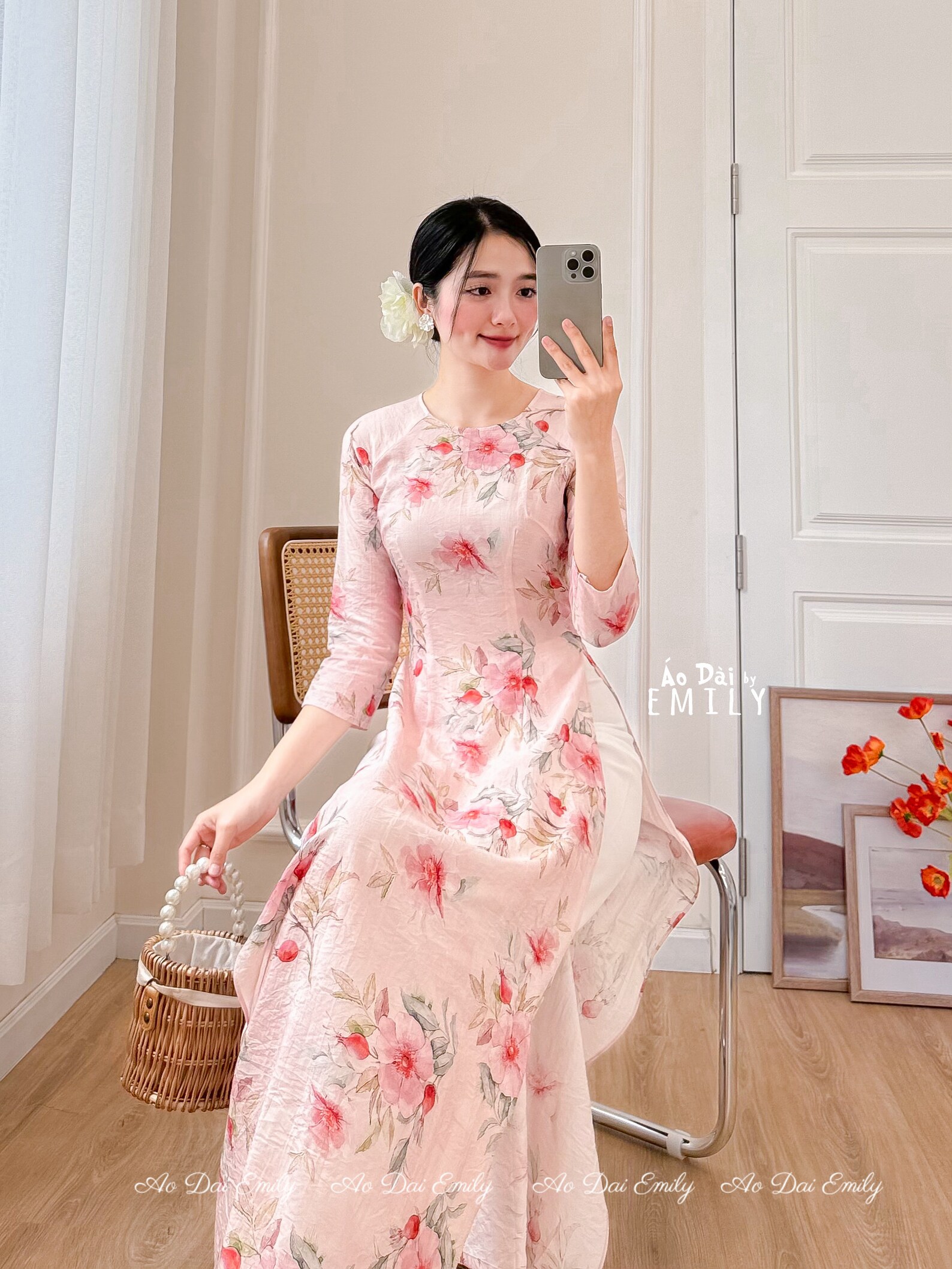 Printed Mini Flowers Ao Dai | Ao Dai for Summer| No Pants | Ao Dai Hoa ...
