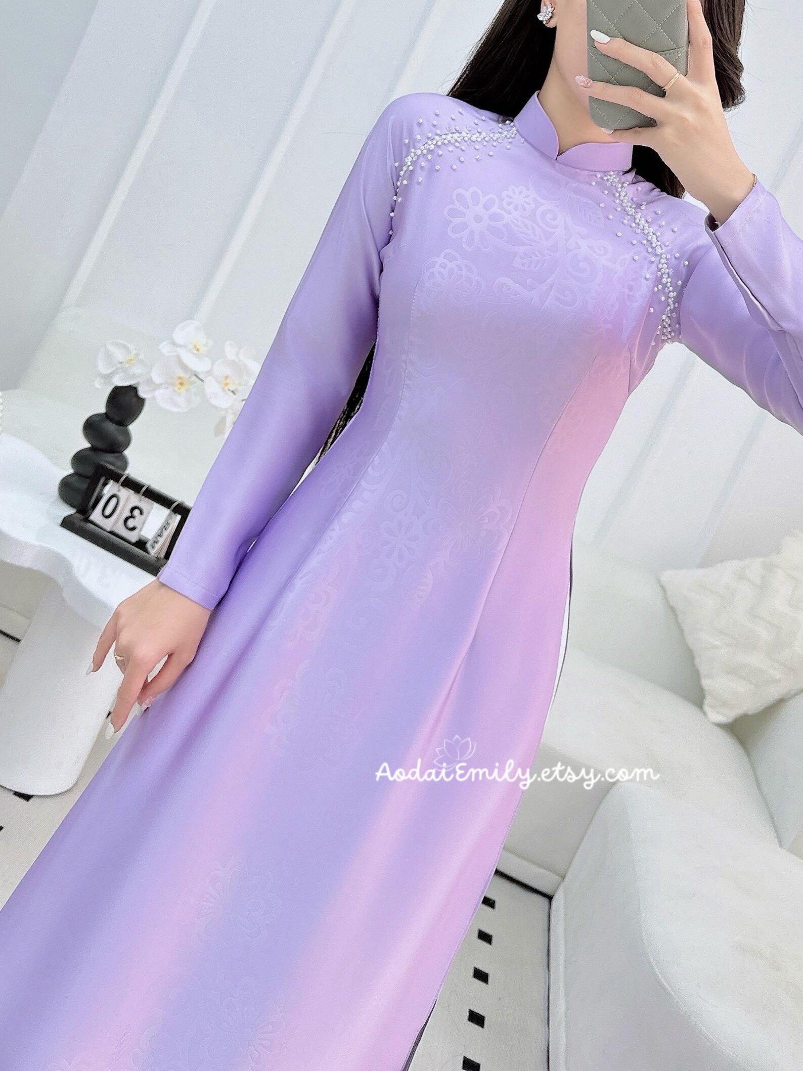 RYLIE Purple Ao Dai With Simple Crystals Rhinestones| áo Dài Vietnam ...