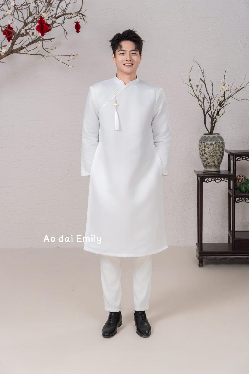 Plain White Ao Dai for Men|taffeta Ao Dai |basic Ao Dai for Men| Slim ...