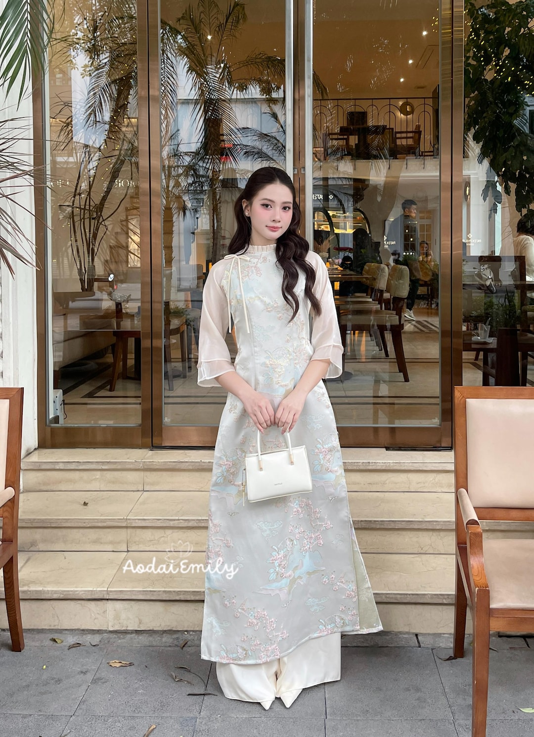 ZURI Beige Neutral Color Ao Dai With Spring Patterns | Pre-made Ao Dai ...