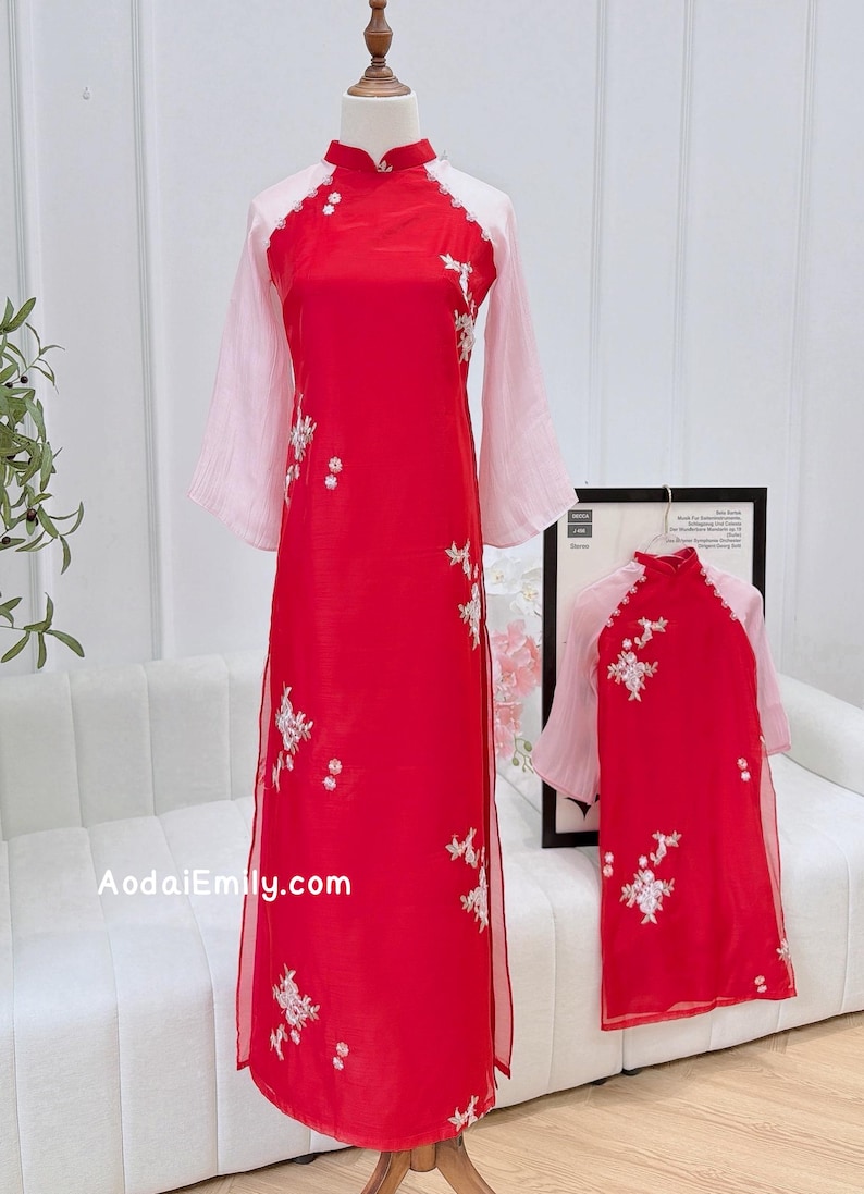 KYLEE Red/pink Matching Mom & Girl Ao Dai With Embroidery Patterns| Ao ...
