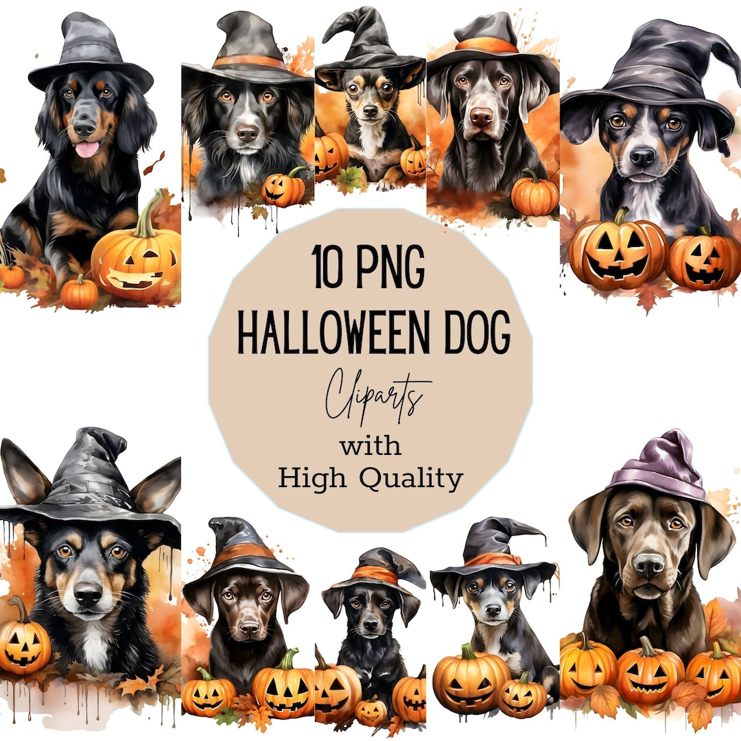 Halloween Dog Clipart Bundle, 10 PNG Spooky Puppy Images, Dog ...