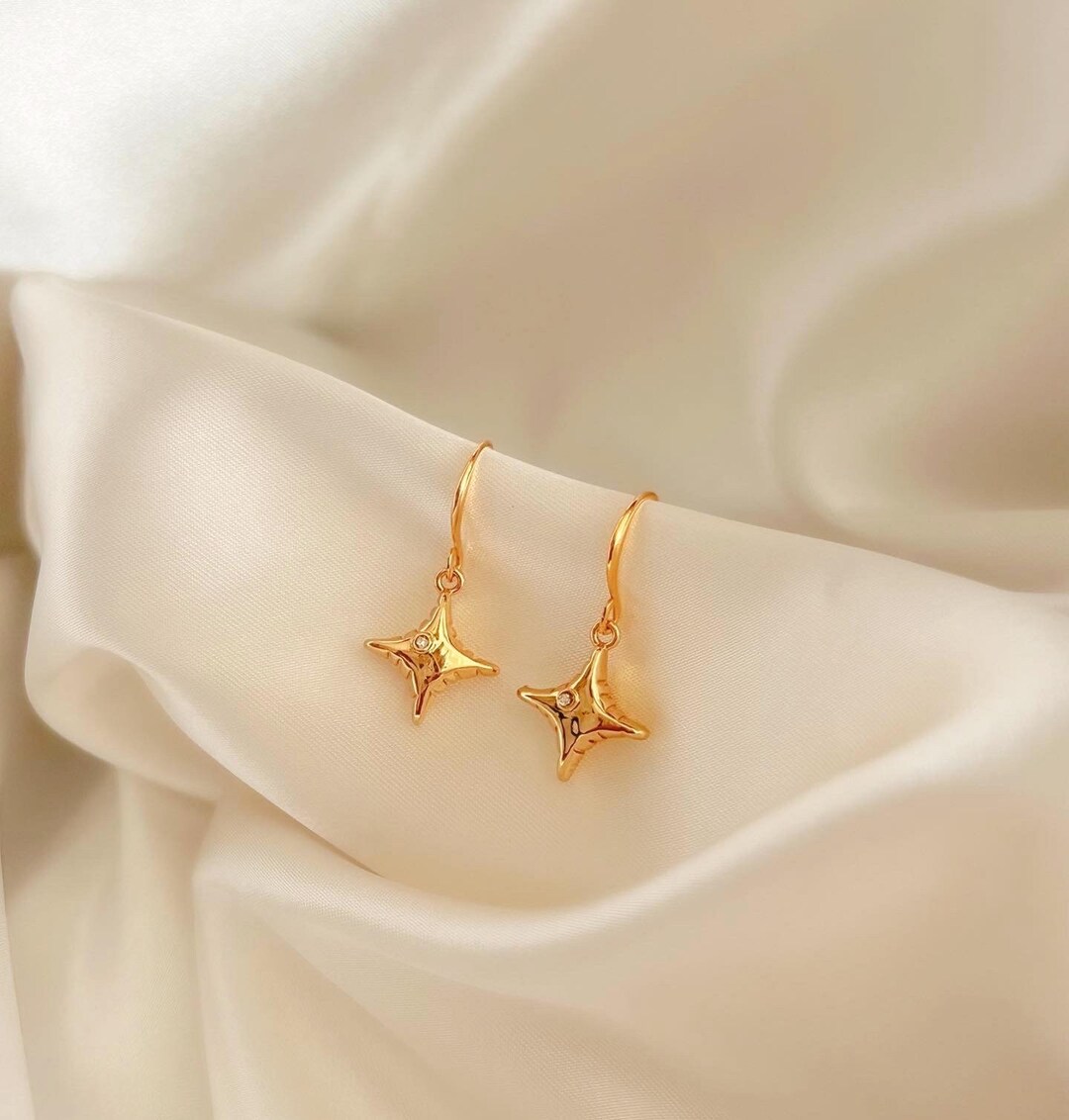STELLA 24k Gold Star Pearl Earrings, Dainty and Elegant Dangle Earrings, Pearl Earrings, Simple ...