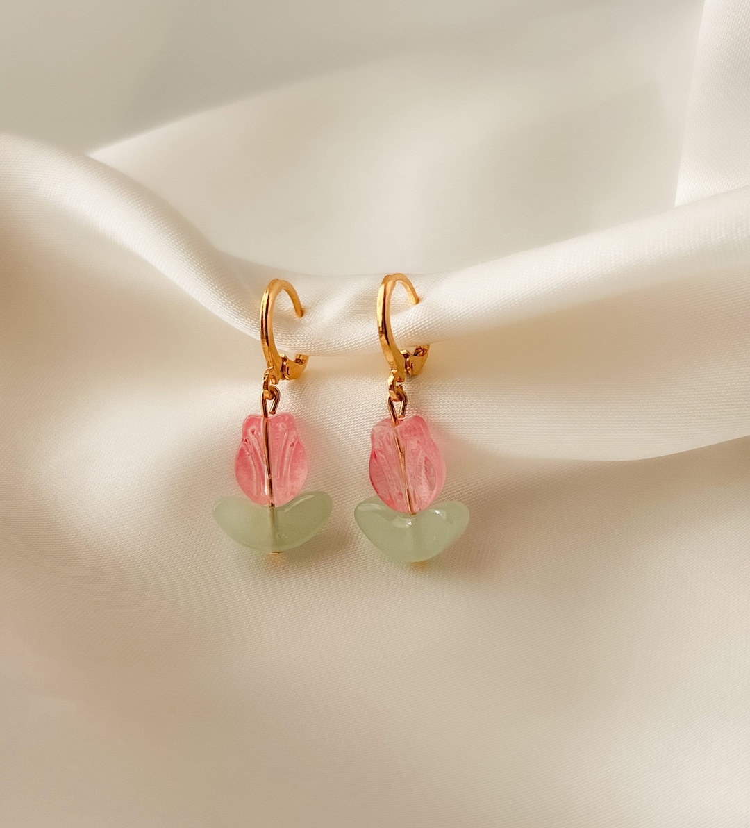 LALA (24k Gold Tulip Earrings, Gold Earrings, Dainty and Elegant Earrings, Tulip Flower Earrings ...