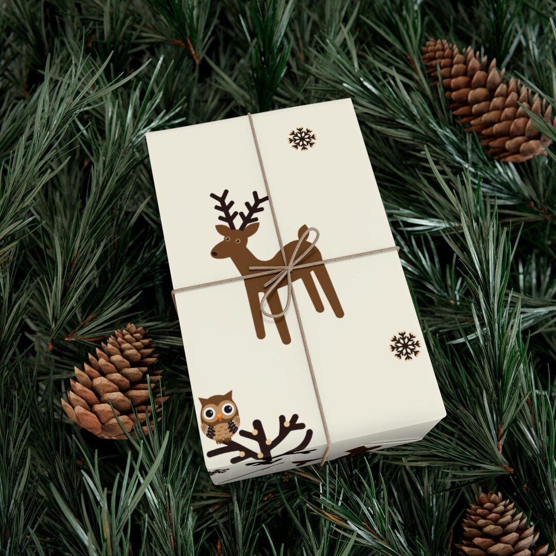 Forest Fantasy Wrapping Paper Reindeer & Owl Christmas Design - Etsy