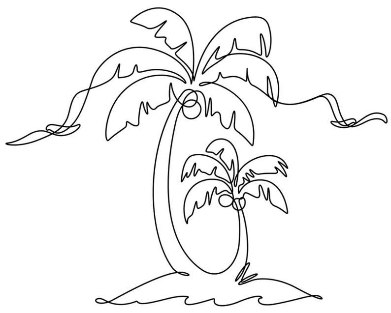 Continuous Line Art of Summer Sea Island Image - Etsy