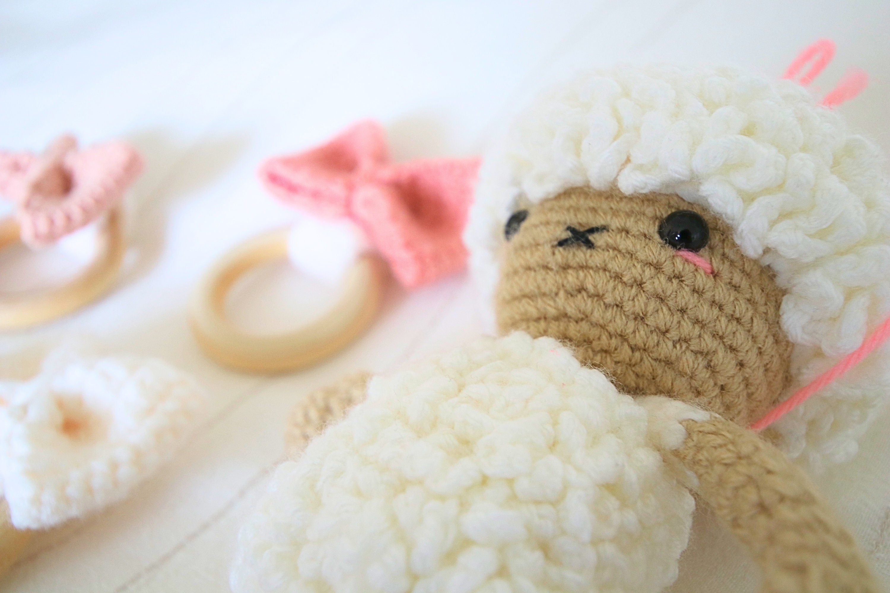 Adorable Crochet Sheep Rattle With Bow Crochet Sheep With Bow Rattles ...