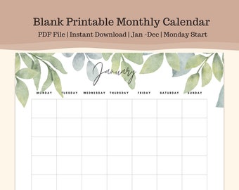 Horizontal Monthly Calendar - Etsy