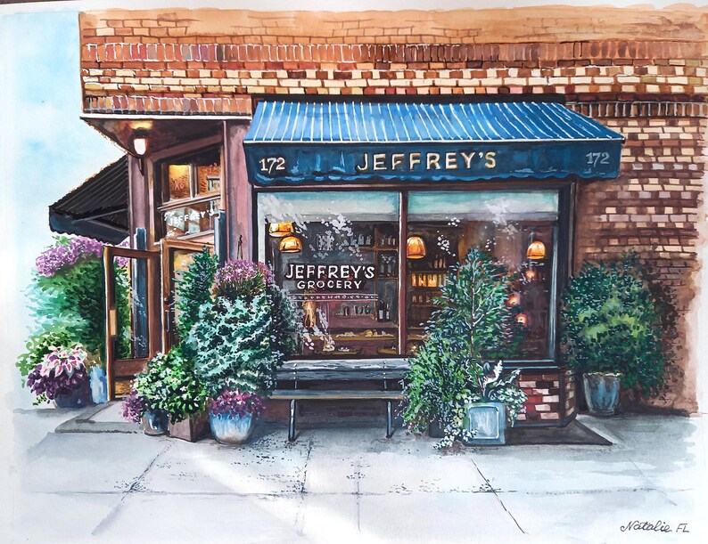 Custom Watercolor Storefront Painting, Hand Drawn Painting From Photo ...