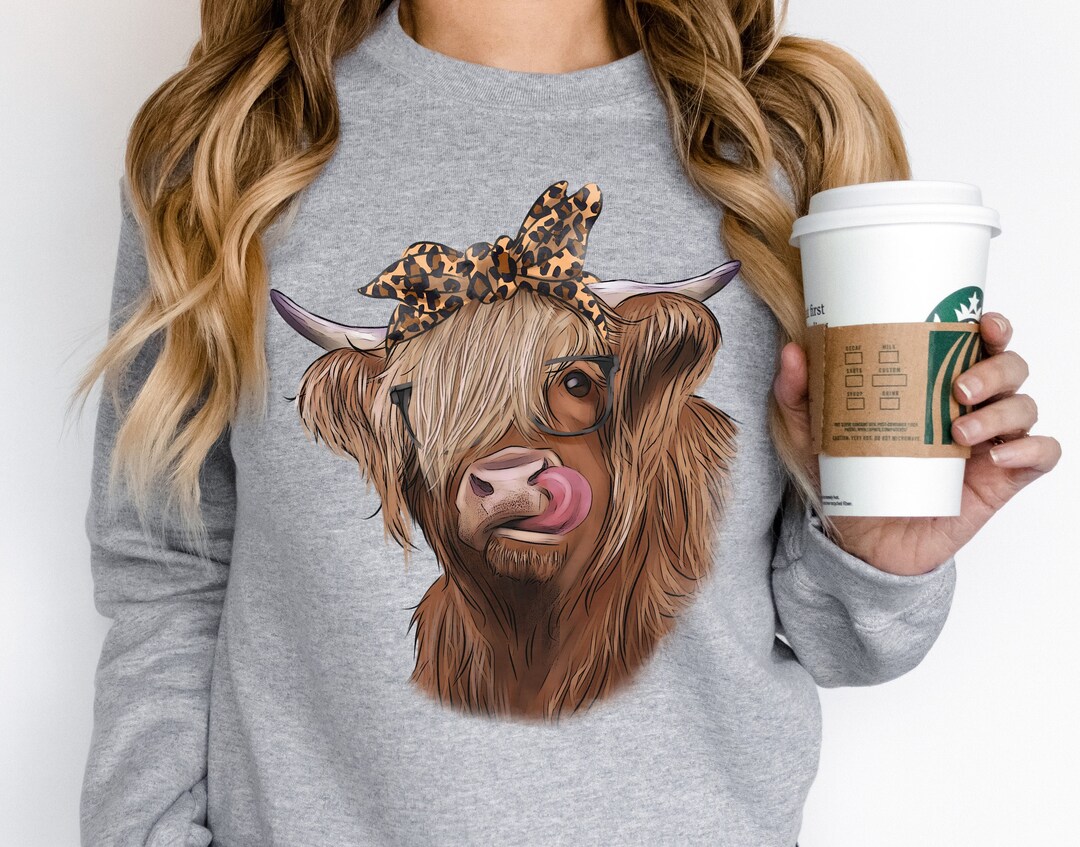 Cutest Highland Cow Sweatshirt | Farm Cow Sweater | Licking Cow Tee ...
