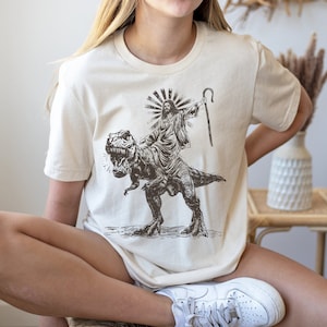 Jesus Riding T Rex Dinosaur Shirt | Cool Tee | Jesus T-shirt | Wild ...