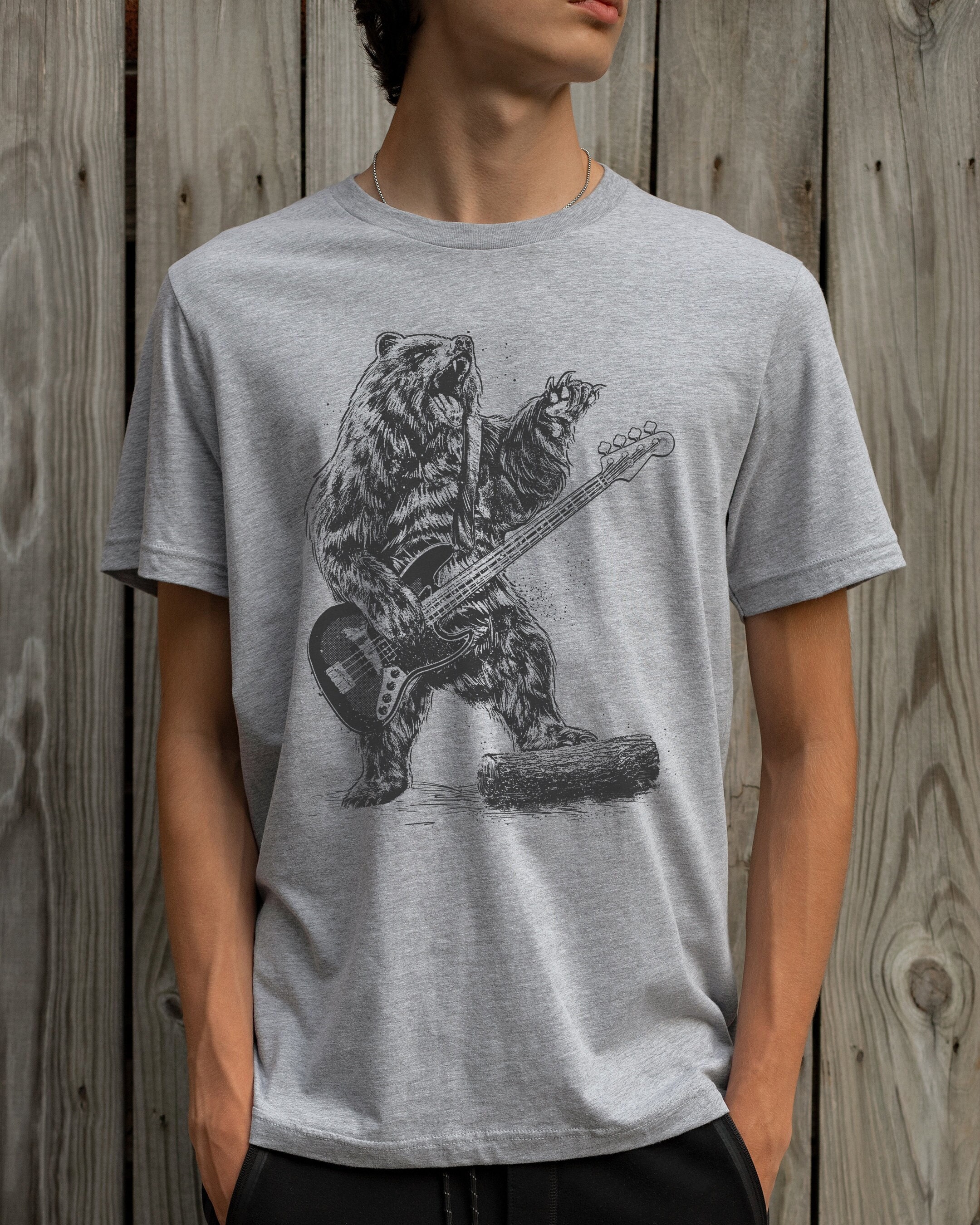 Bassist Grizzly Bear Shirt Funny Animal T-shirt Guitarist Tee Gifts ...