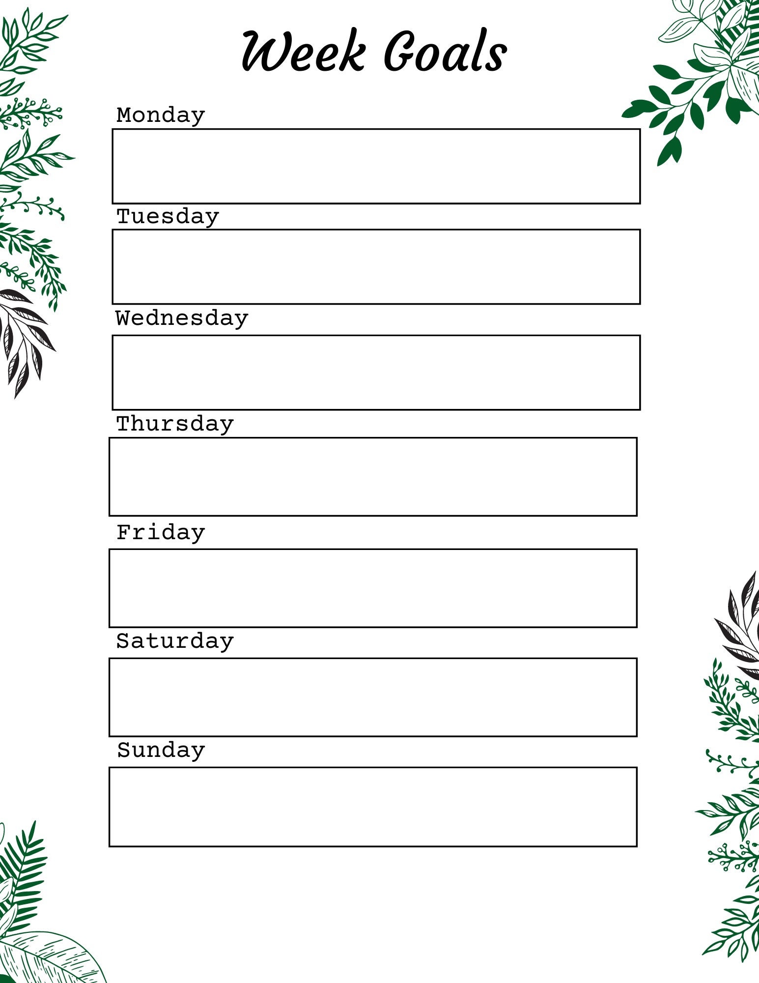 Boho Week Goals for Planner, Insert for Notebooks and Planners ...