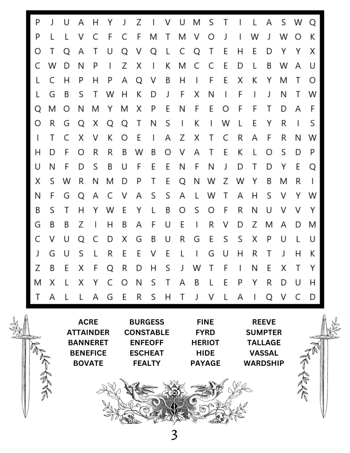 Medieval Word Search Puzzle Pages with Definitions - Etsy Canada