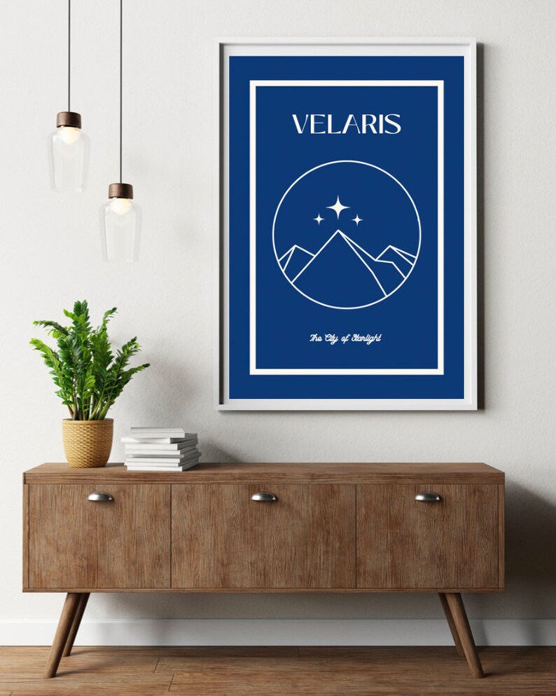 Velaris Art Print Beige and Navy Velaris Fine Line - Etsy