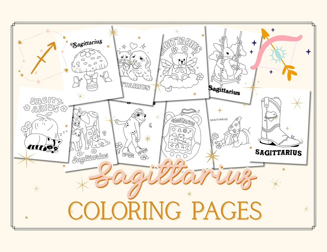 Sagittarius Coloring Pages: Hand-drawn Zodiac Art (PDF Download) - Etsy