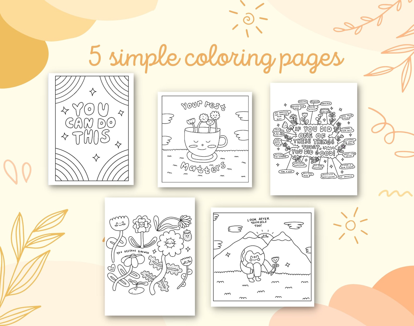 Hand-drawn Self Care Coloring Pages Printable Coloring Page Coloring ...