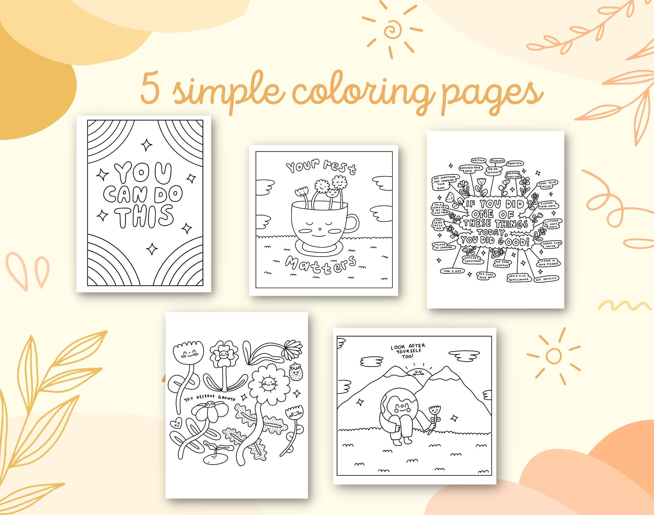 Hand-drawn Self Care Coloring Pages | Printable Coloring Page ...