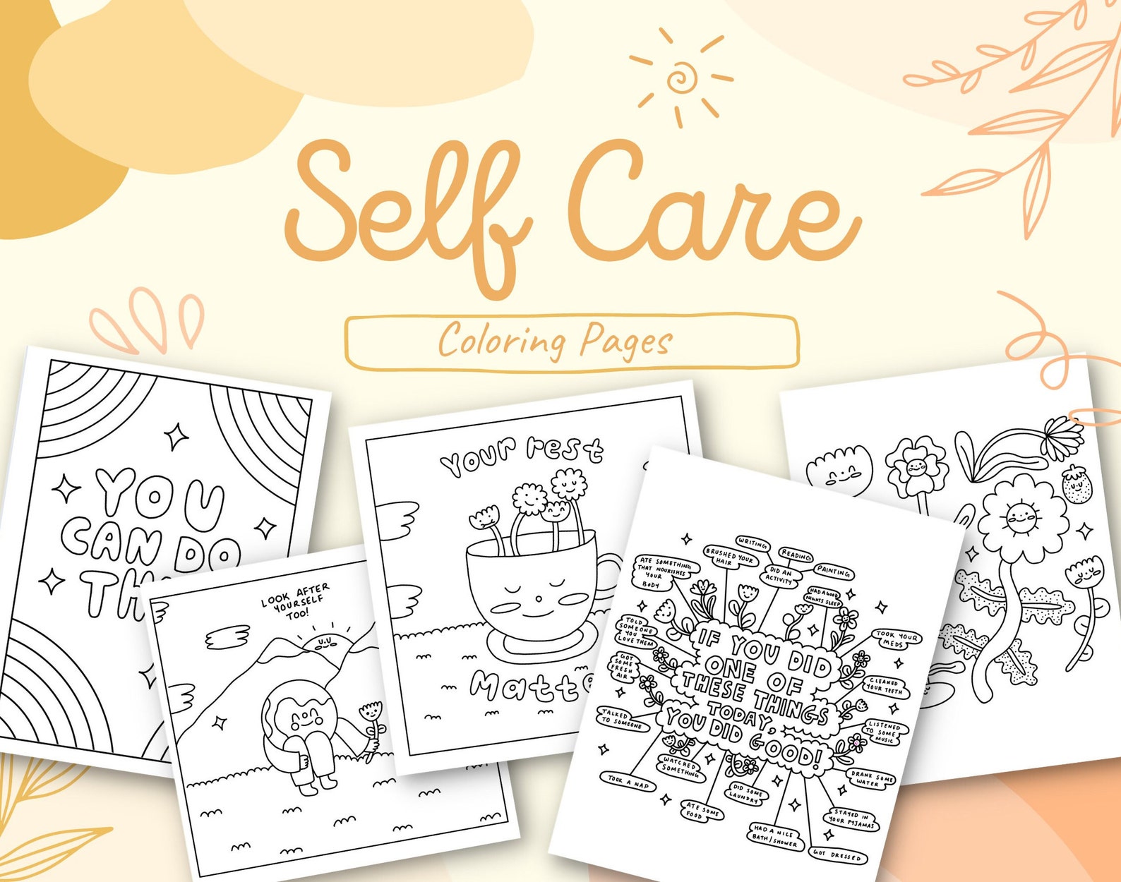 Hand-drawn Self Care Coloring Pages | Printable Coloring Page ...