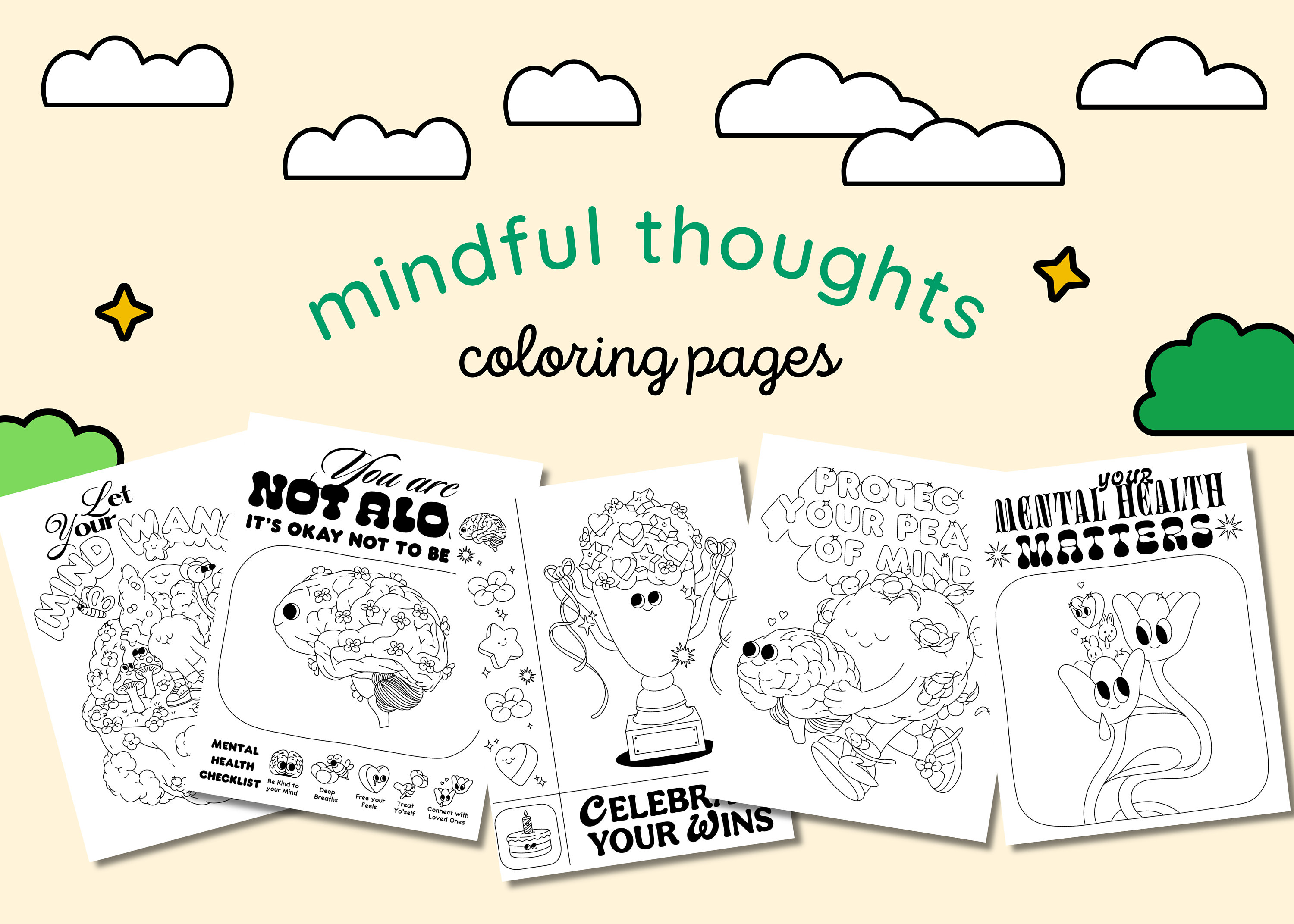 Mindful Thoughts Mental Health Coloring Pages | Printable Coloring Page ...