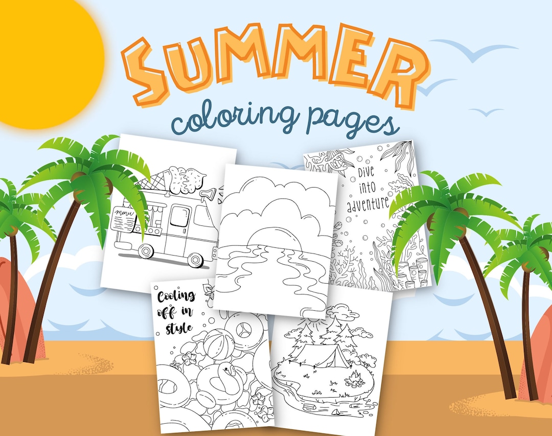 Hand-drawn Summer Vacation Coloring Pages for Adults & Kids (PDF, JPG ...