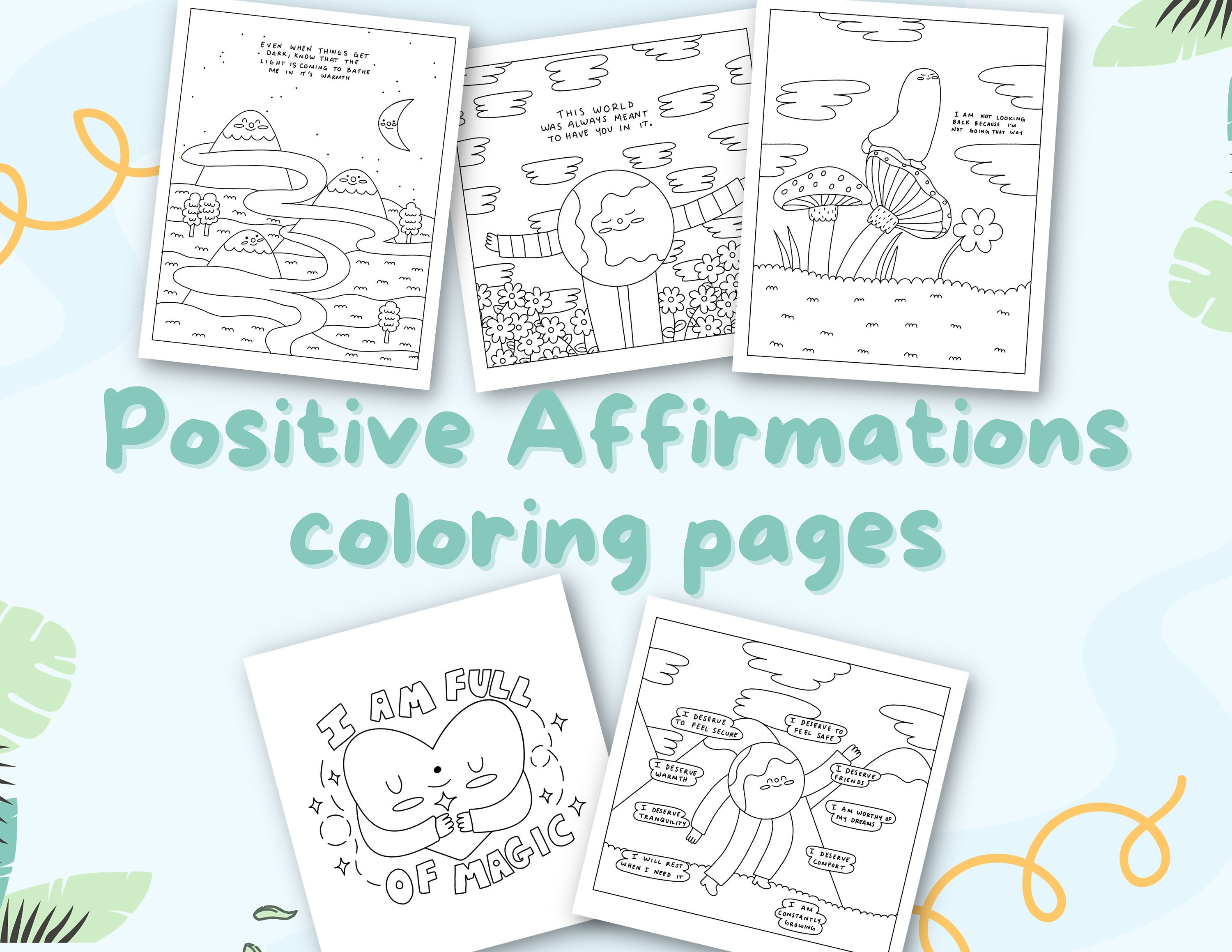 Positive Affirmations Coloring Pages: Mental Health Designs (digital ...