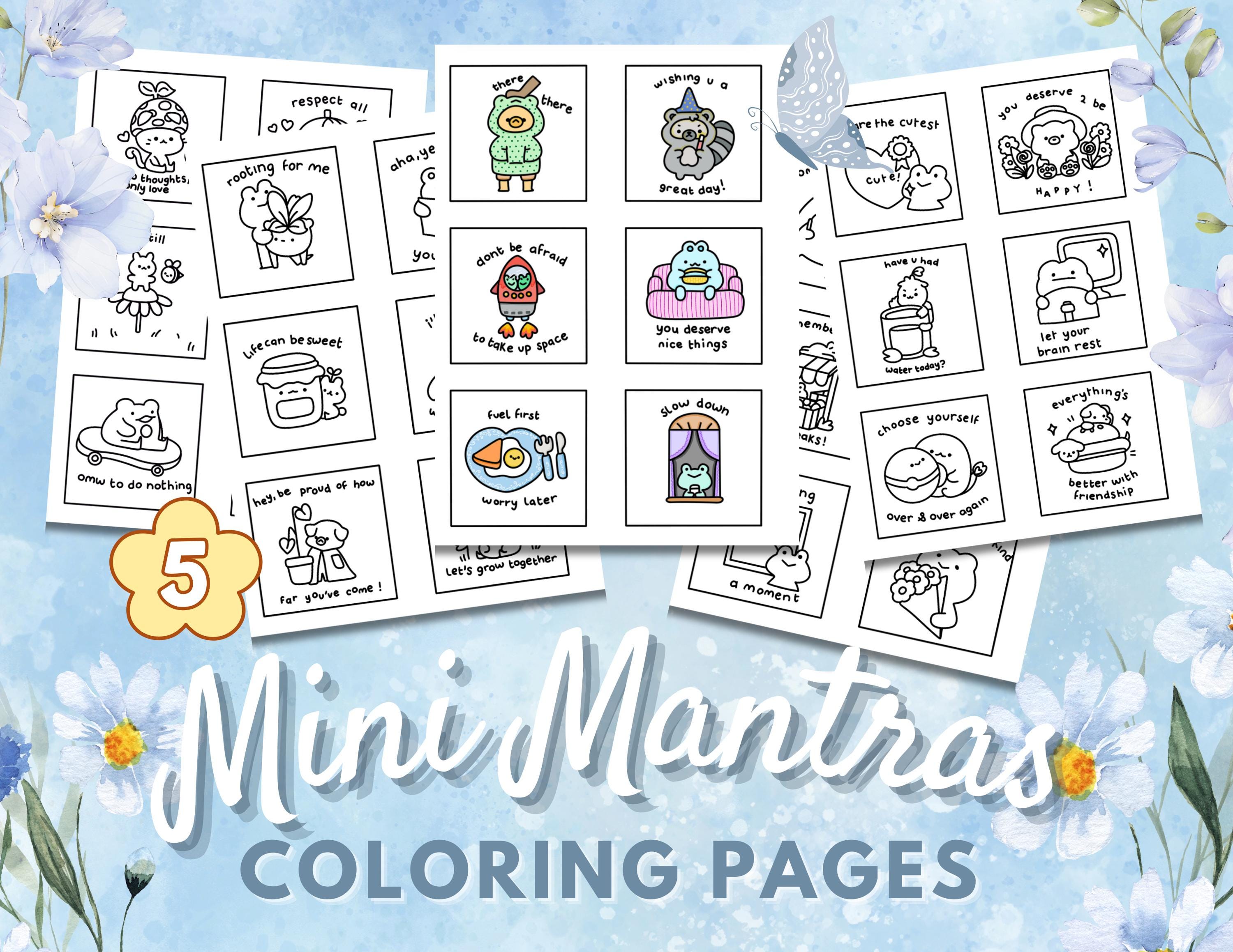Mini Mantra Coloring Pages: Printable Mental Health Art (PDF & PNG ...