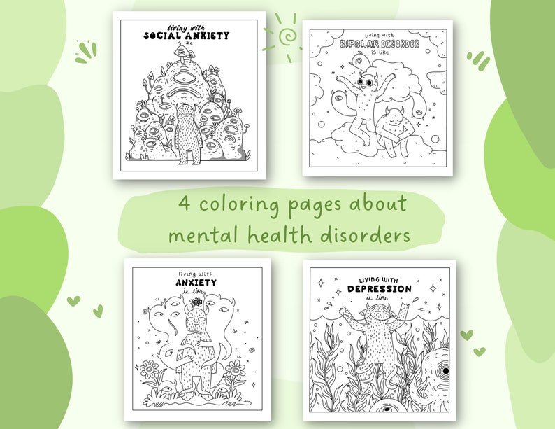 Mental Health Coloring Pages | Therapeutic Art, Anxiety Relief (PDF) - Etsy