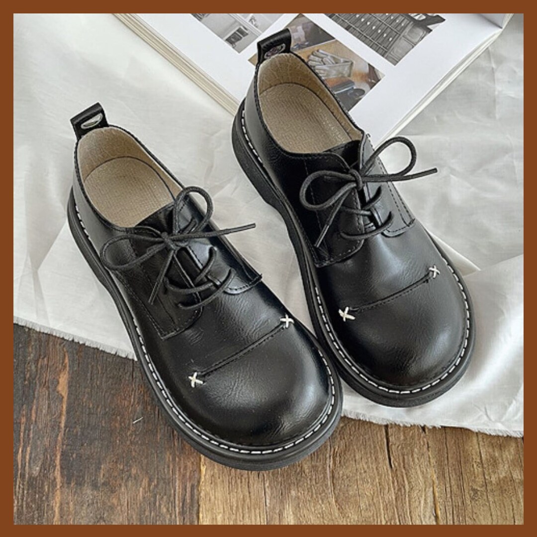 Black Small Leather Shoes Women's Shoes Women's British Big-toed Shoes ...