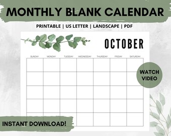 Blank Calendar Printable - Etsy