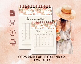 2025 Floral Header Calendar, Flowers Calendar Printable, Instant ...