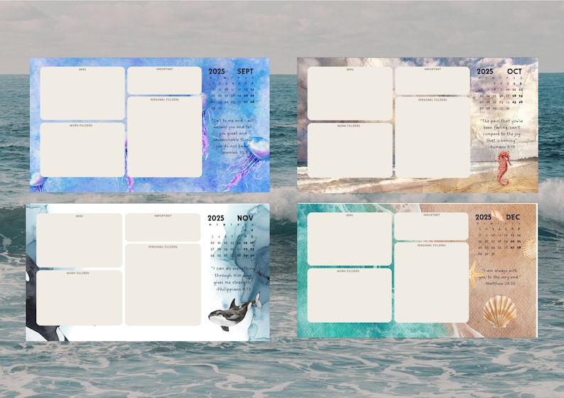 Desktop Wallpaper Organizer With Calendar 2025 Blue Theme - Etsy