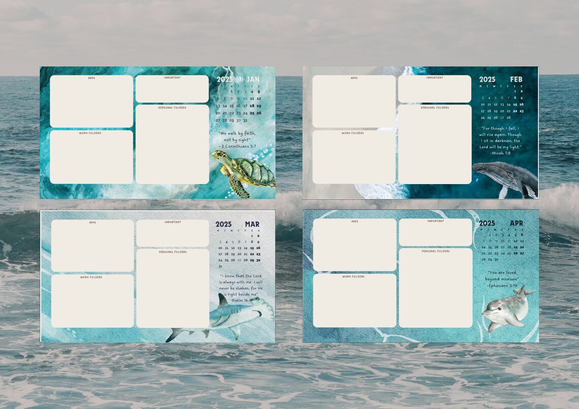 Desktop Wallpaper Organizer With Calendar 2025 Blue Theme - Etsy