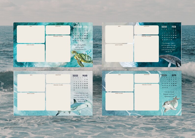 Desktop Wallpaper Organizer With Calendar 2025 Blue Theme - Etsy