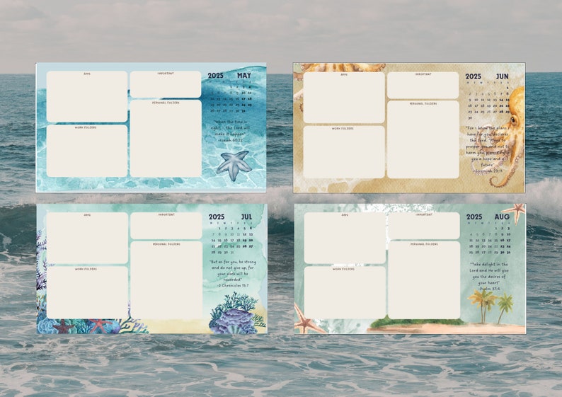 Desktop Wallpaper Organizer With Calendar 2025 Blue Theme - Etsy