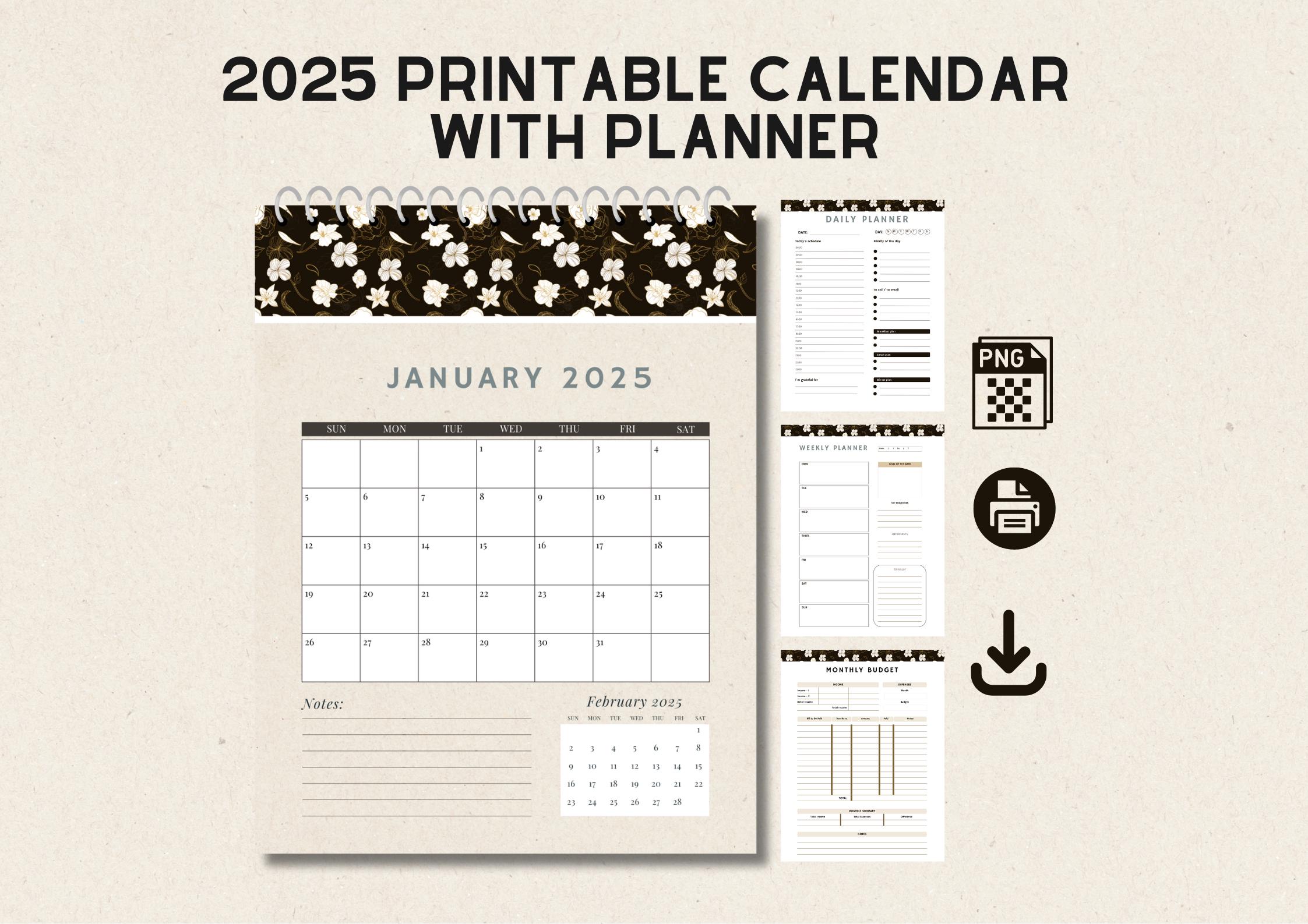 2025 Printable Calendar Templates - Etsy