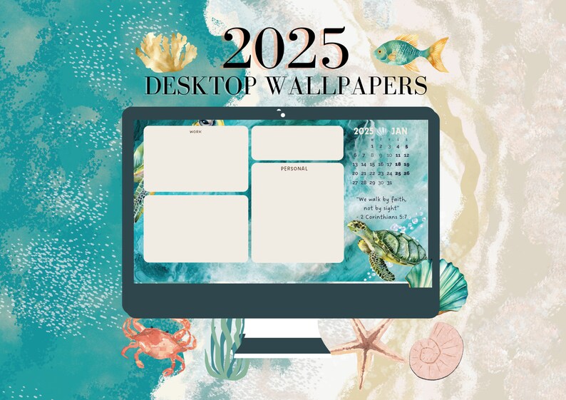Desktop Wallpaper Organizer With Calendar 2025 Blue Theme - Etsy