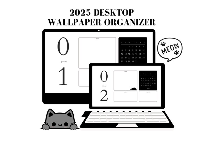 Desktop Wallpaper Organizer With Calendar - Etsy