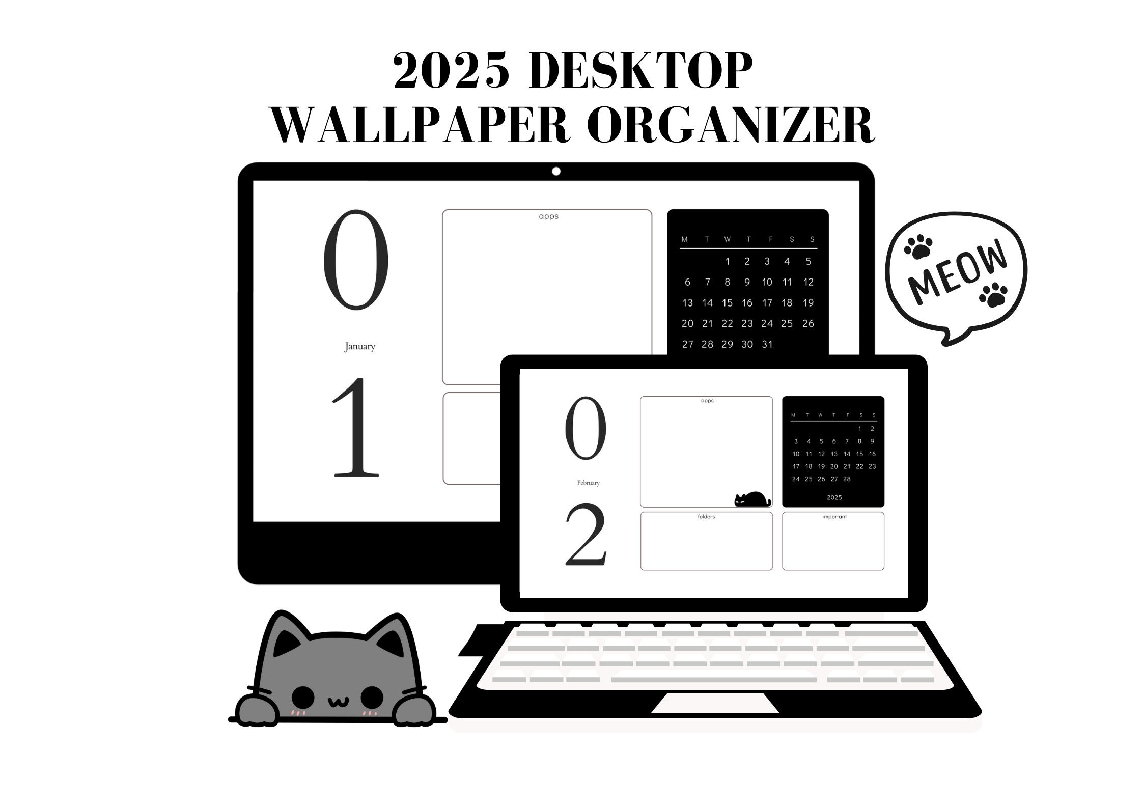 Desktop Wallpaper Organizer With Calendar - Etsy