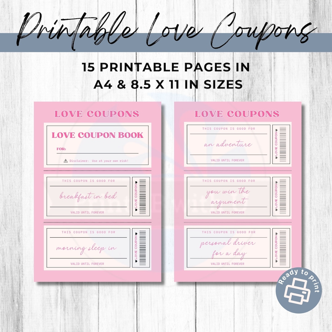 Printable Love Coupons Instant Download PDF Couple Coupon Book ...