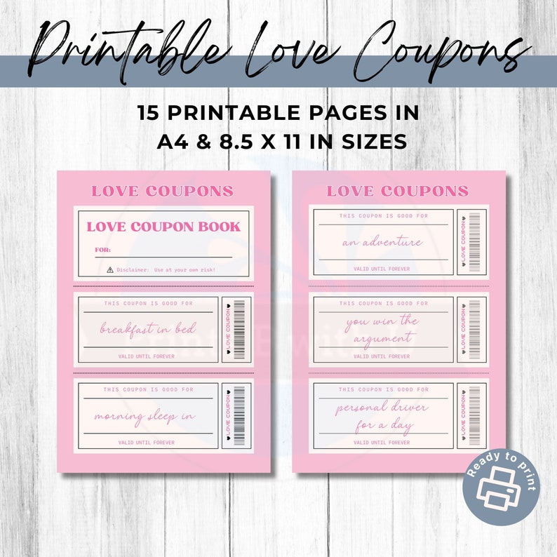 Printable Love Coupons Instant Download PDF Couple Coupon Book ...